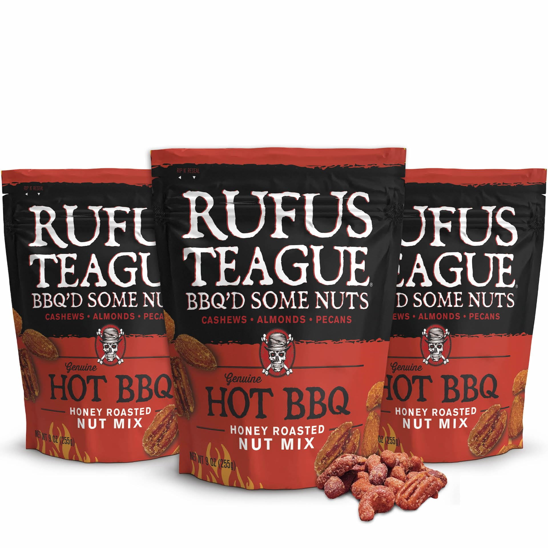 Rufus Teague Hot BBQ AKF18 Honey Roasted Nuts Mix, Sweet & Spicy Almonds, Cashews & Pecans, 9 oz ...