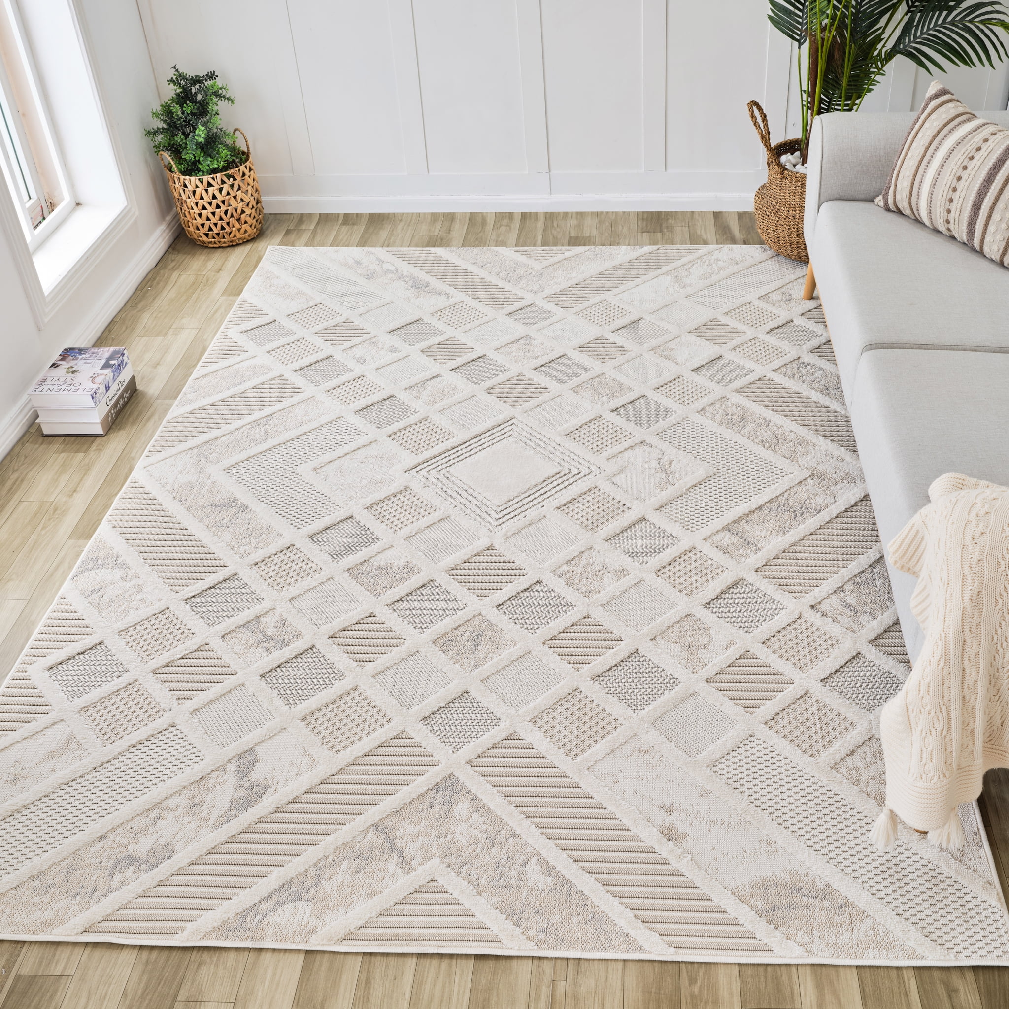 Rug Branch Abstract Modern Geometric Cream Beige Indoor Area Rug - 5x8 ...