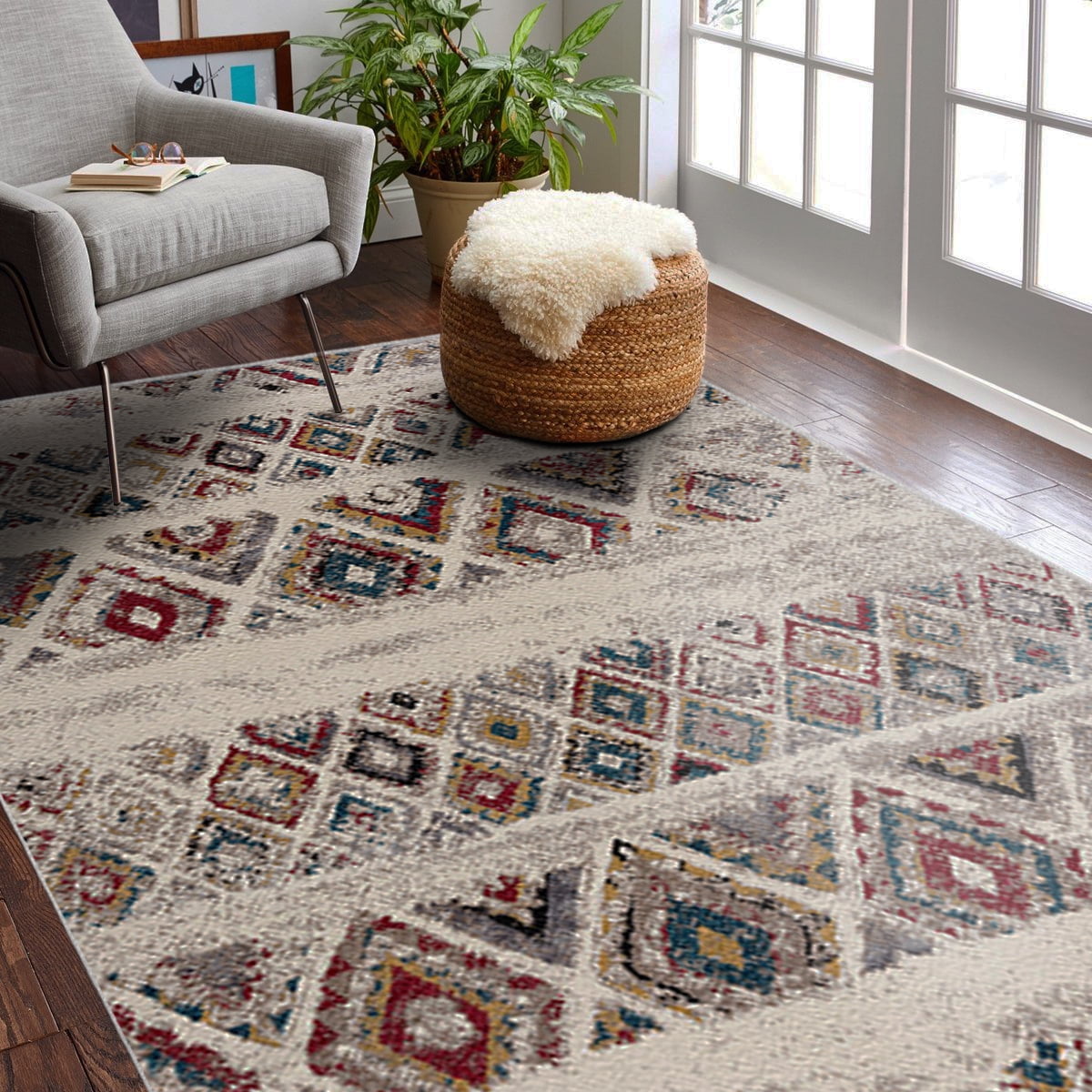 Rug Branch Contemporary Boho Cream Red Indoor Area Rug - 5x5 - Walmart.com