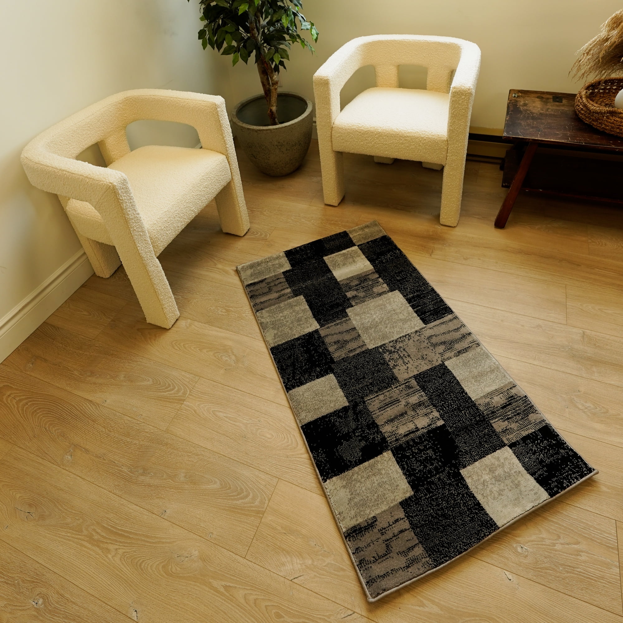 Rug Branch Contemporary Geometric Checkered Grey Black Indoor Doormat ...