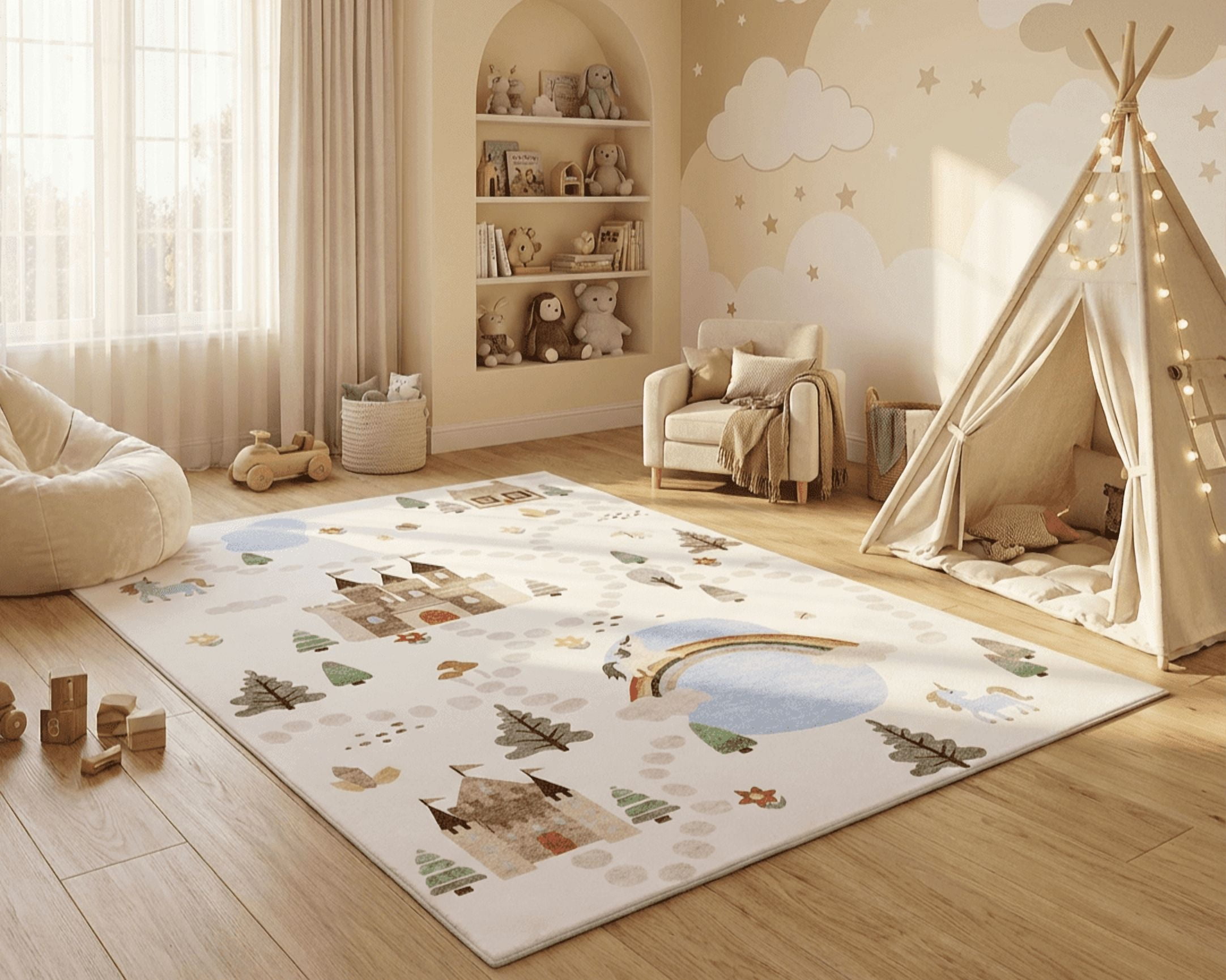 Rug Branch Kids Soft Steps Playtime Unicorns, Castle, Road Map White ...