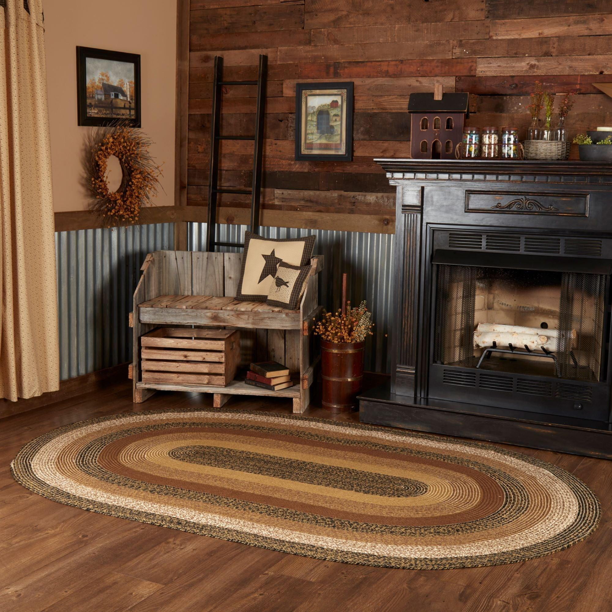 Rug Kettle Grove Jute Primitive Black Tan Braided No Slip Floor Mat TCC ...