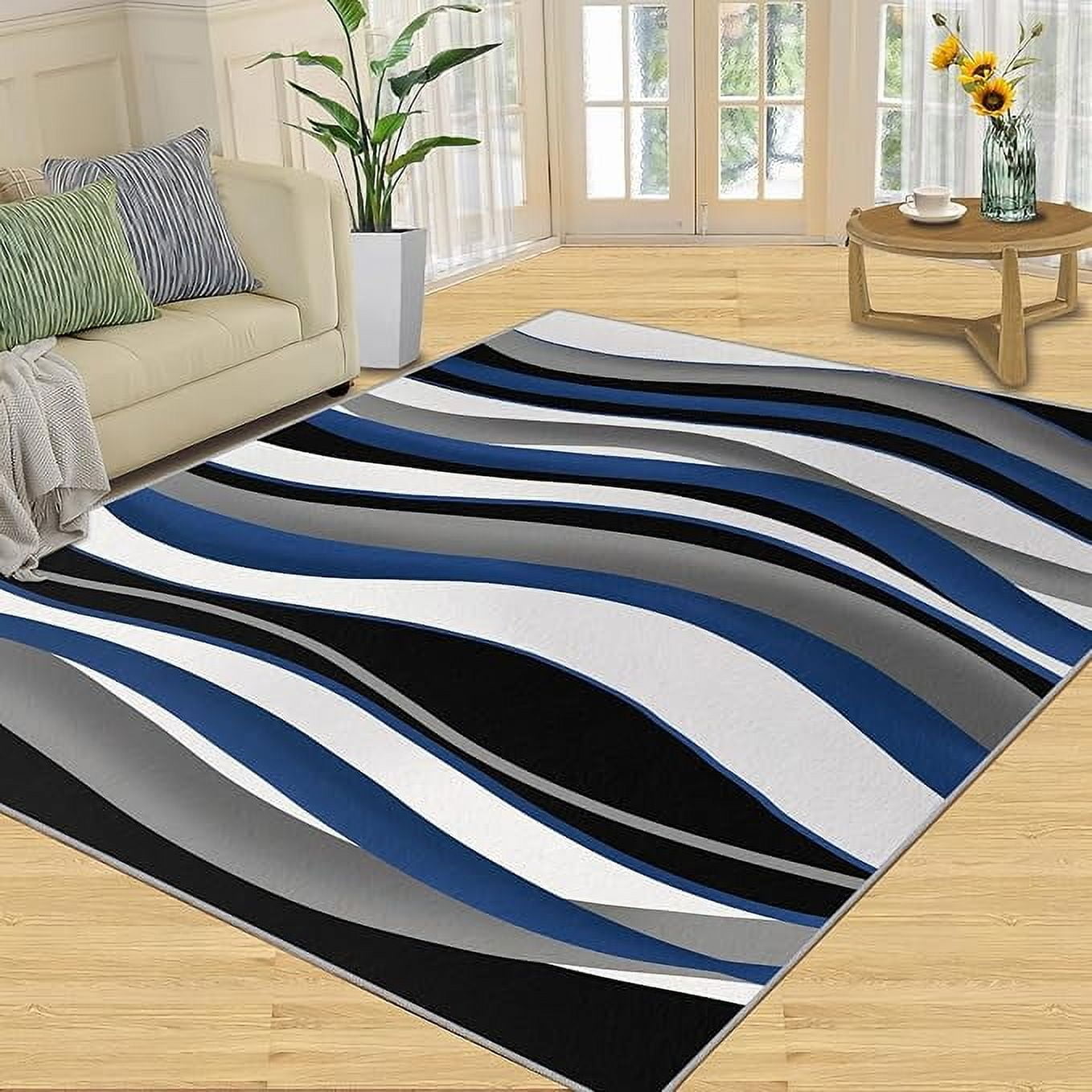 Rug For Living Room, Modern Wavy Striped Area Rugs For Bedroom ...