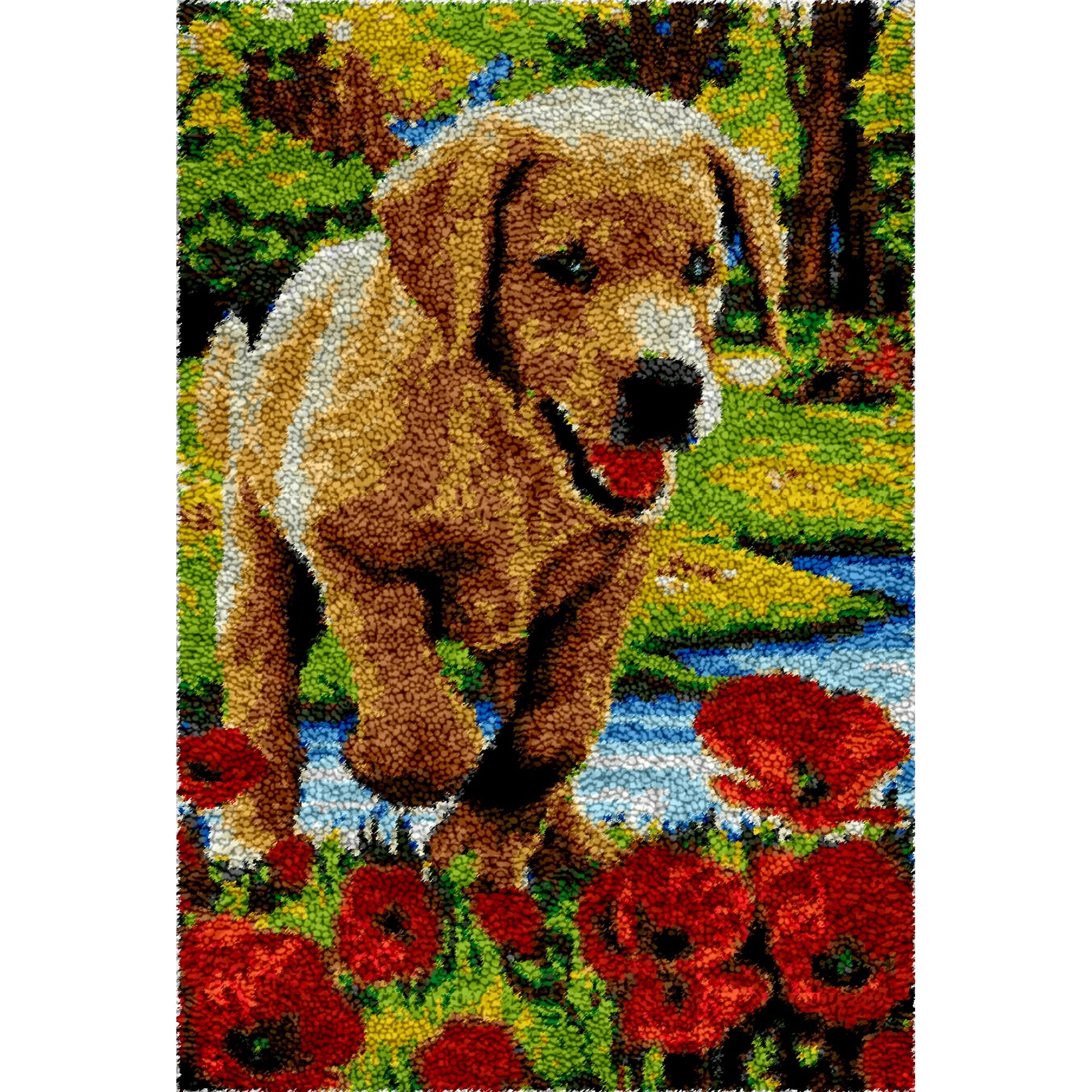 Rug Making Latch Hooking Kit，Dog With Flowers Rug Making Latch Hooking ...