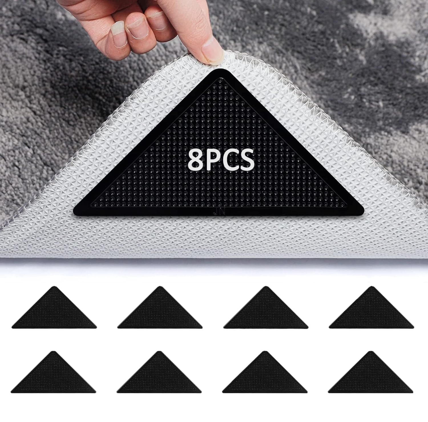 Rug Tape, 8Pcs Double Sided Non Slip Reusable Rug Stopper, Washable for ...