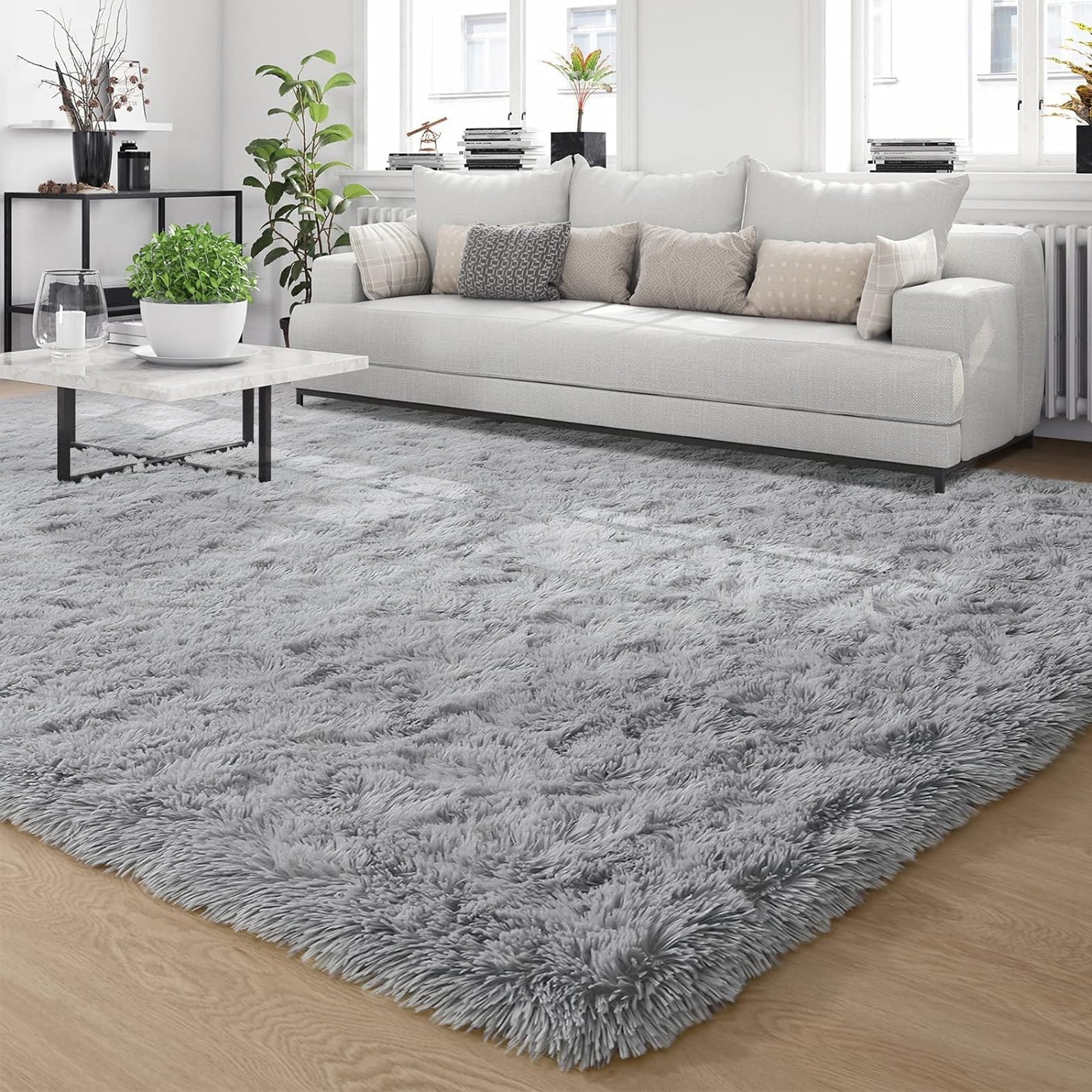 Fluffy Area Rug for Living Room, Bedroom, 8x10 Feet, Anti-Skid, Light ...