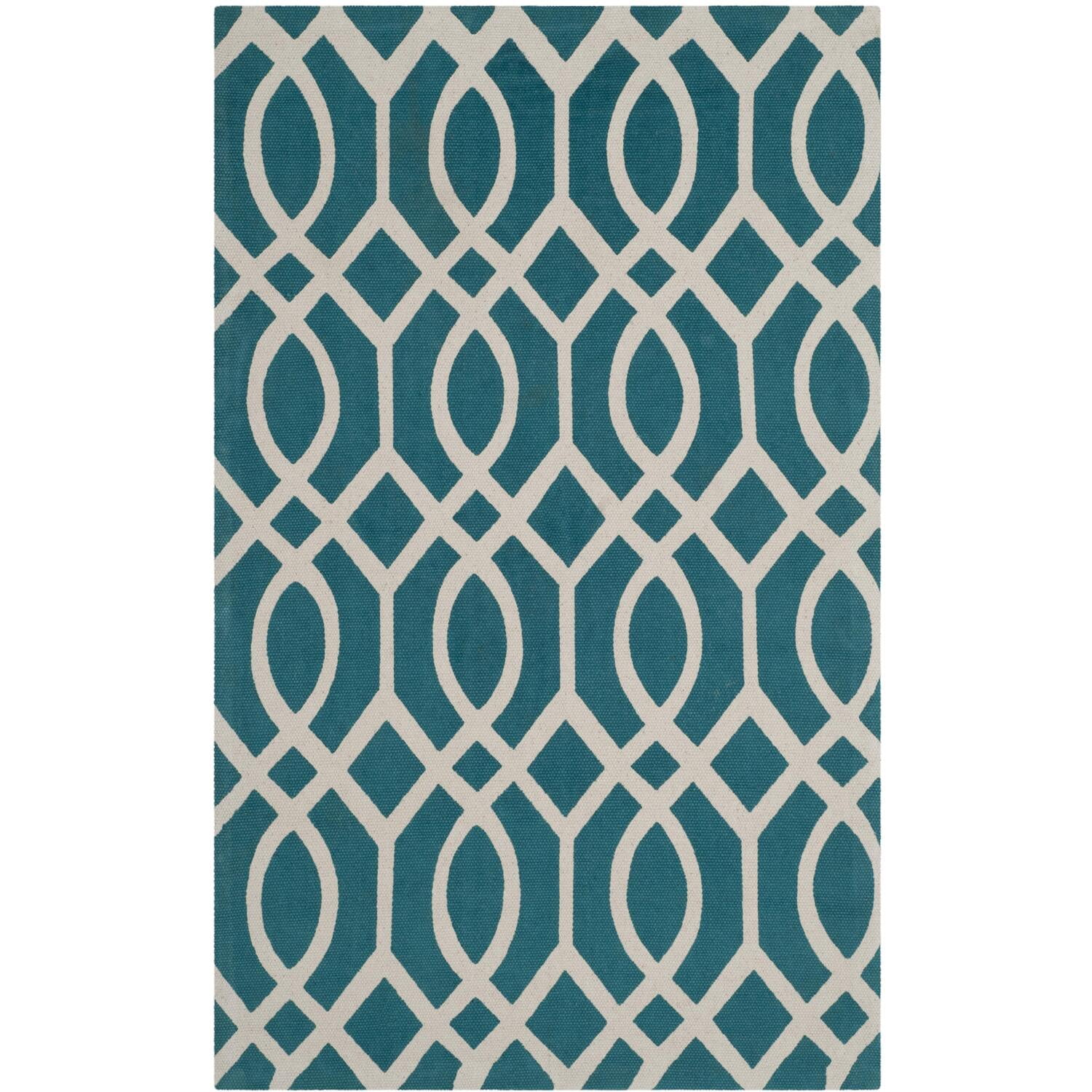 Contemporary Rug - Cedar Brook Cotton Pile -Teal/Ivory-Color:Teal/Ivory ...