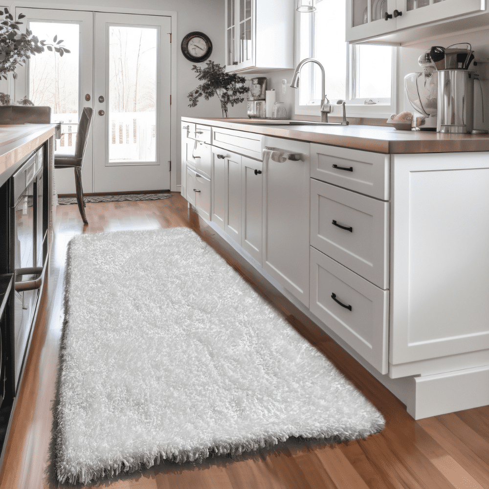 RugBerry 2x7 ft Indoor Hallway Runner White Solid Indoor Shag Rug Non ...