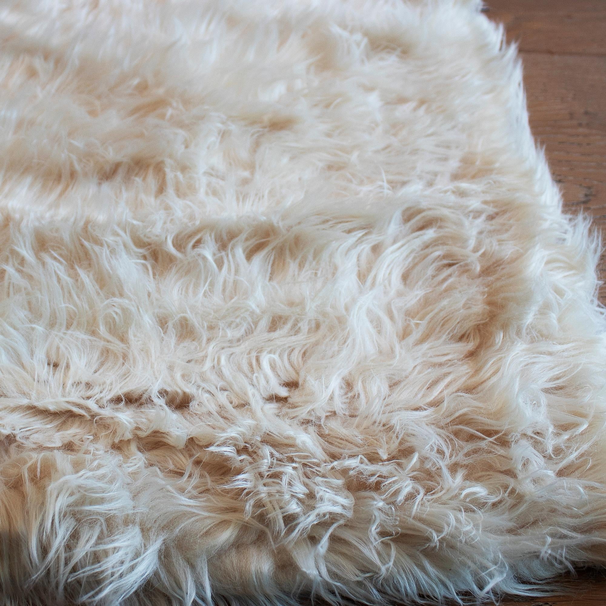 RugBerry Faux Sheepskin Solid Shag Area Carpet Rug Beige Color Beige 6 ...