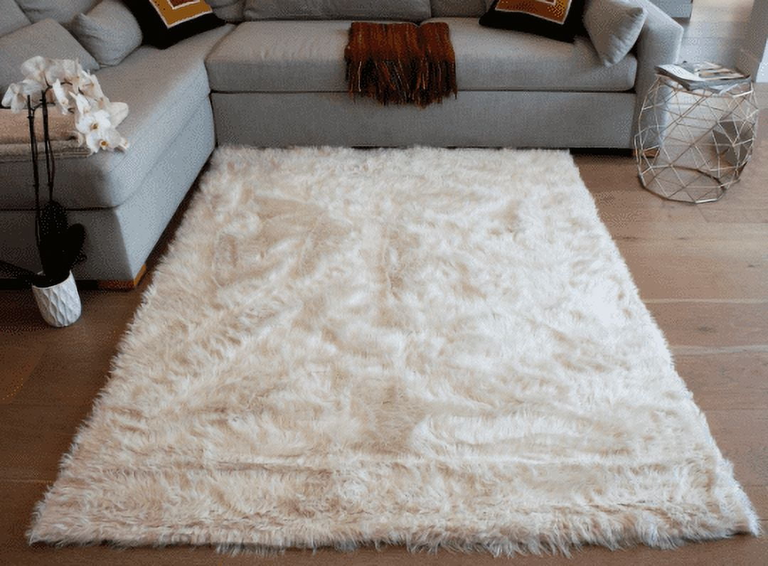RugBerry Faux Sheepskin Solid Shag Area Carpet Rug Beige Color Beige 6 ...