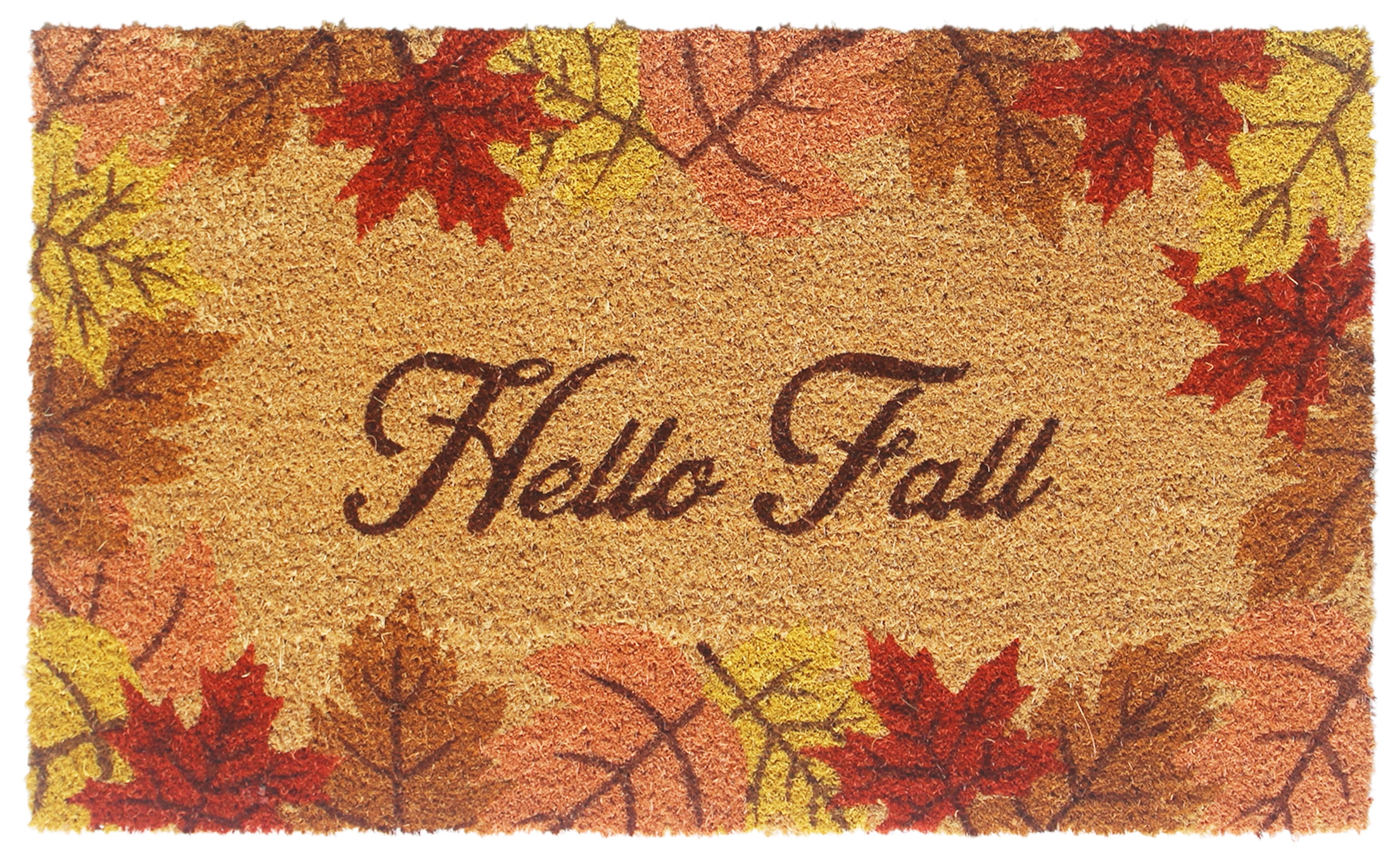 RugSmith Anti-Slip PVC Coir Machine Doormat Tufted Hello Fall, Natural ...