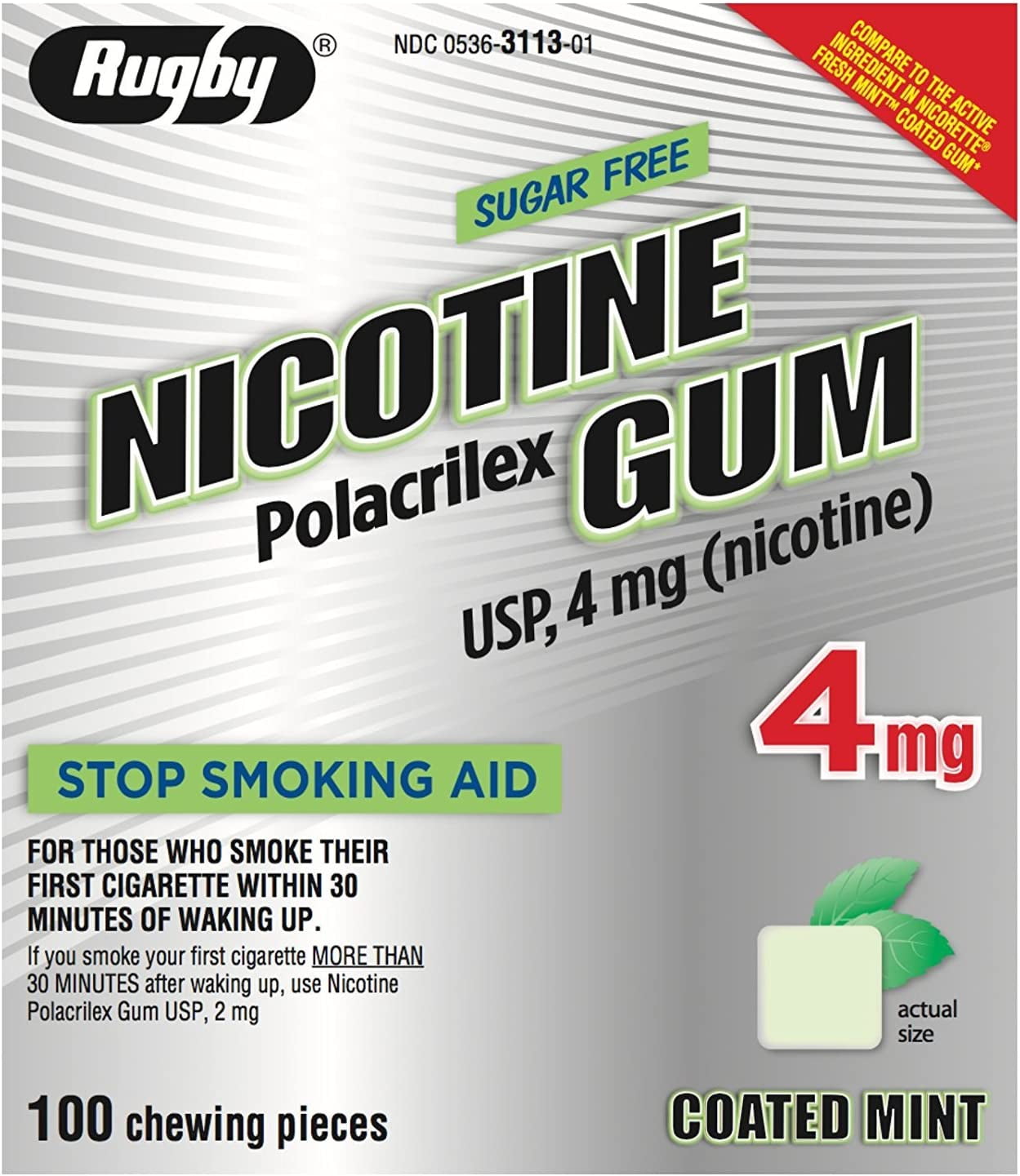 Rugby 00536311301 Sugar Free Nicotine Polacrilex Gum 100 Count 4 MG ...