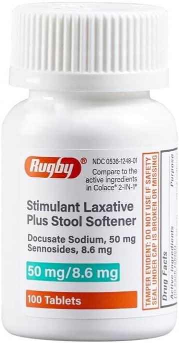 Rugby 2 in 1 Stimulant Laxative / Stool Softener Docusate Sodium 50 mg ...