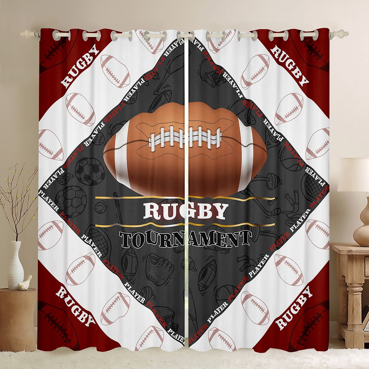 Rugby 30%-50% Blackout Curtains 42"Wx84"L American Football Window ...