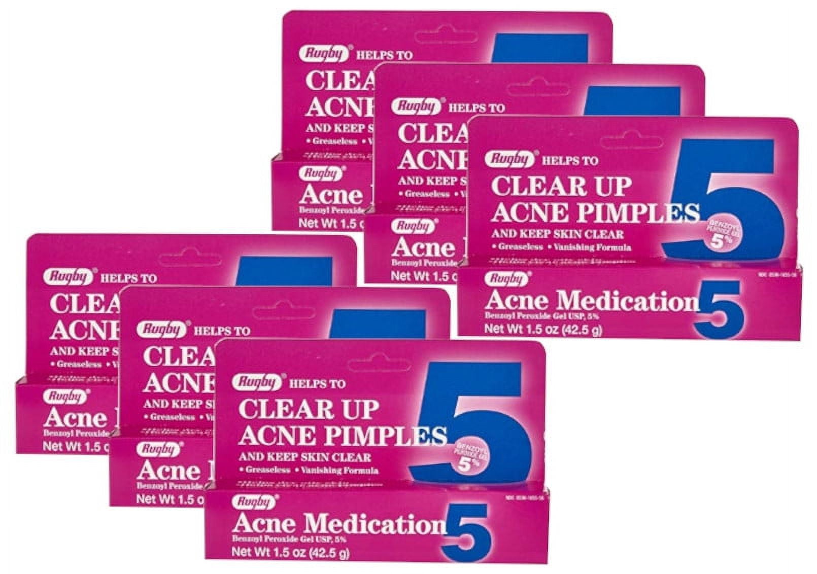 Rugby Acne Medication Benzoyl Peroxide Gel 5 % - 1.5 Oz, 6 Pack ...