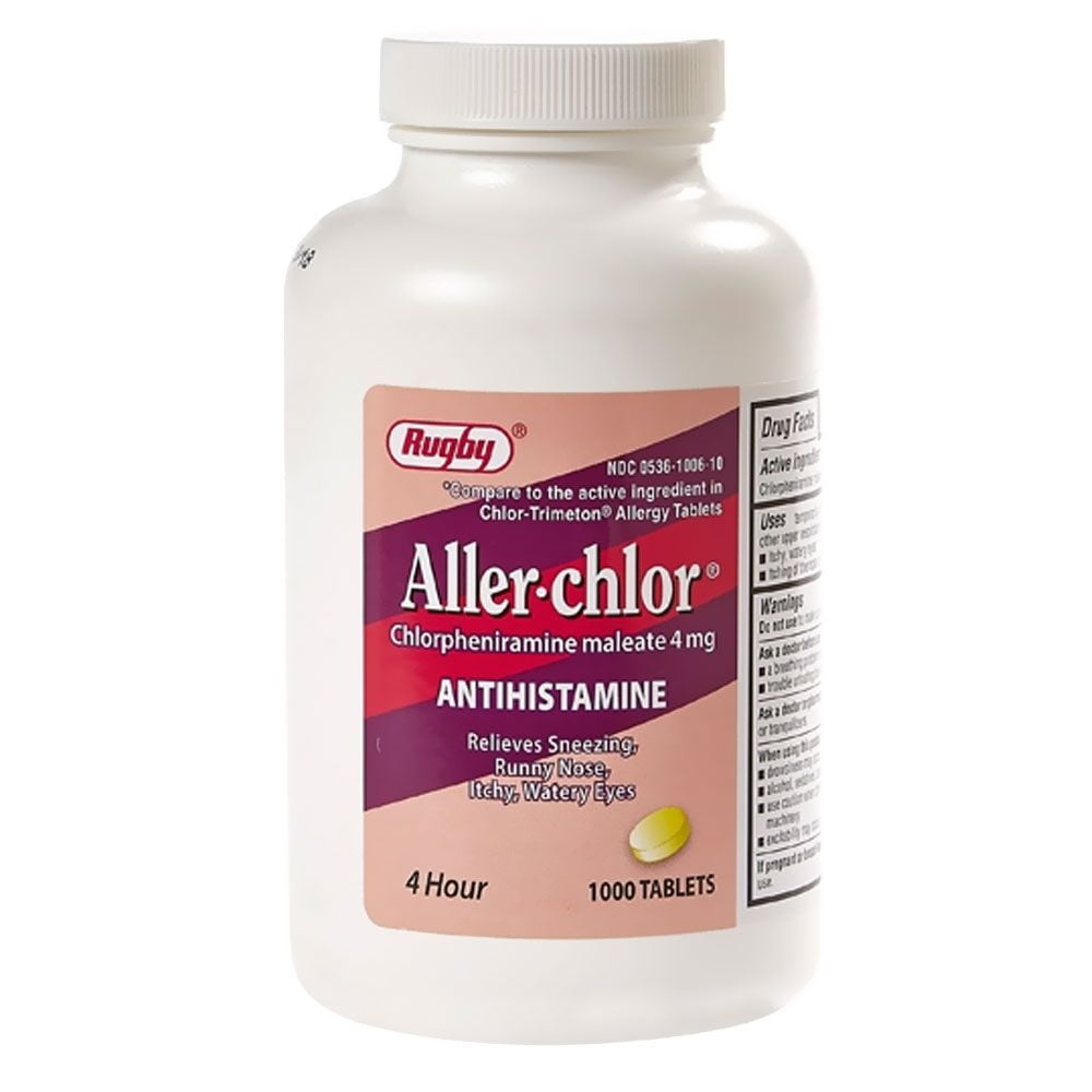 Rugby Aller-Chlor Chlorpheniramine Maleate 4mg Allergy Pills 100 Ct 3 ...