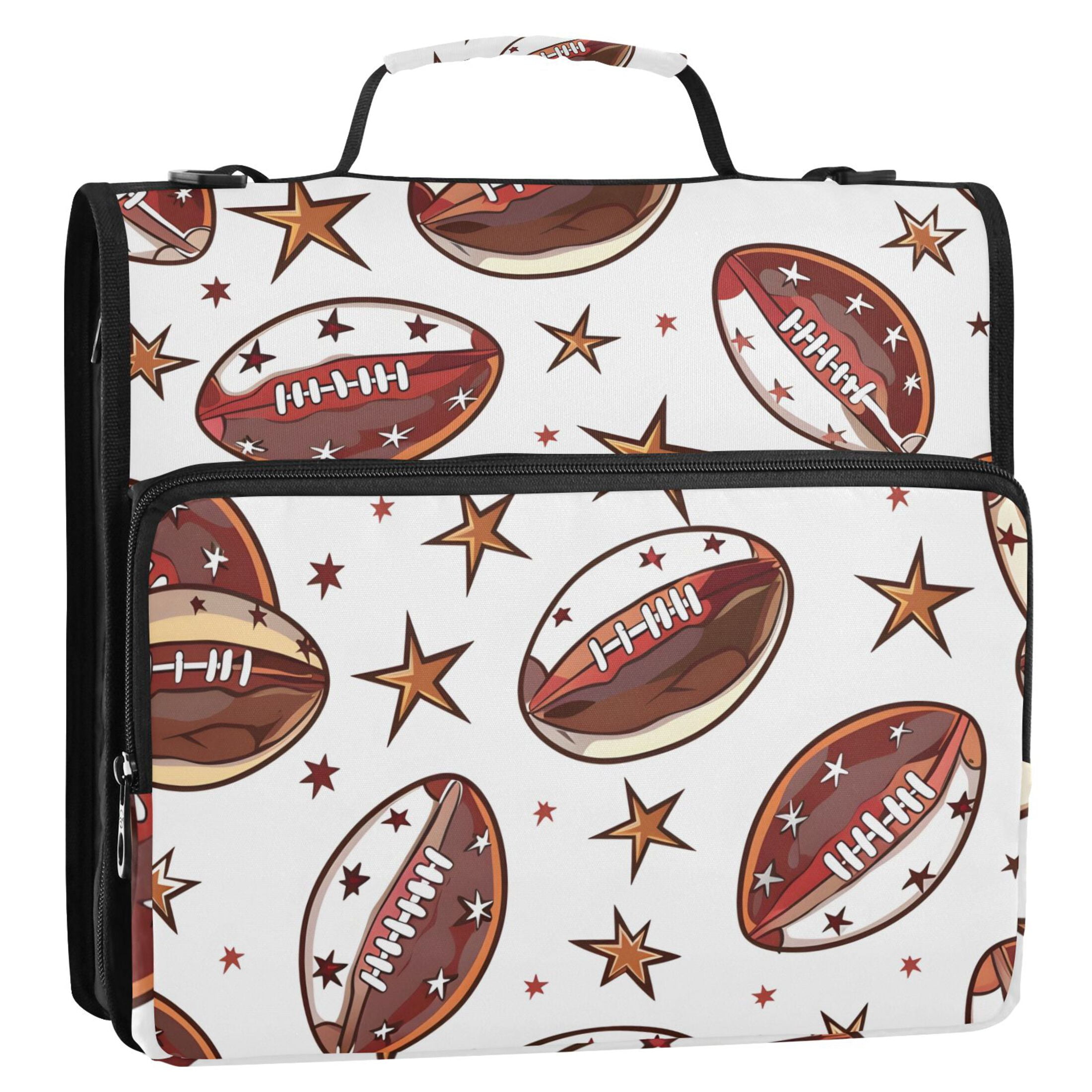 Rugby Balls and Stars Binder Bag with Shoulder Strap 3 Ring Zipper ...