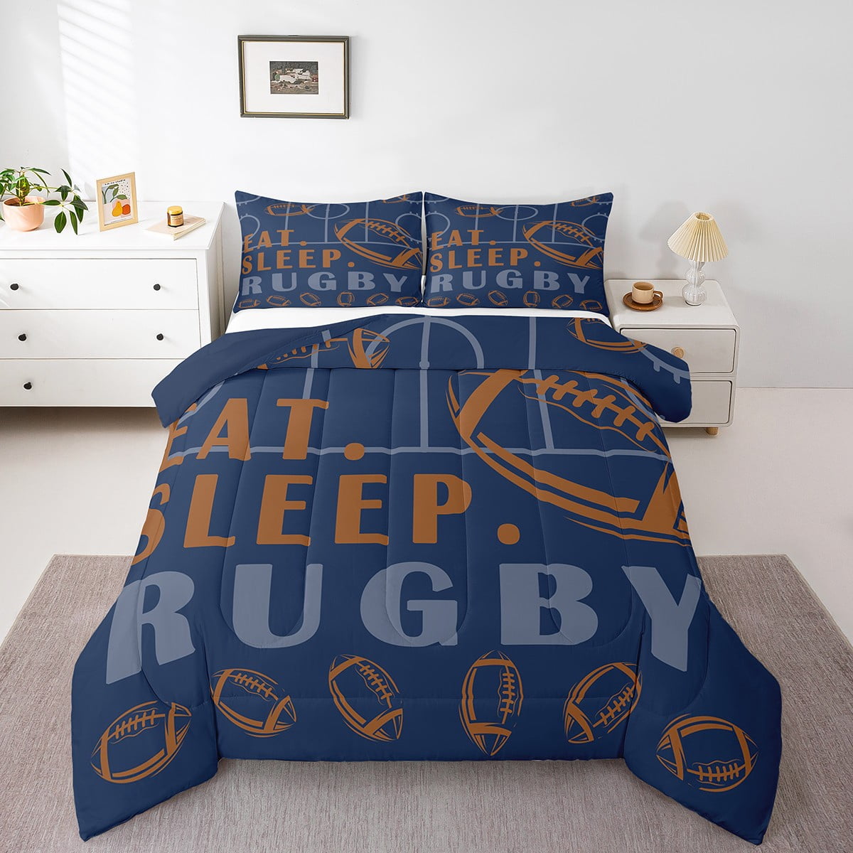 Rugby Bedding Sets Full Sport Game Ball Theme Comforter Sets Football ...