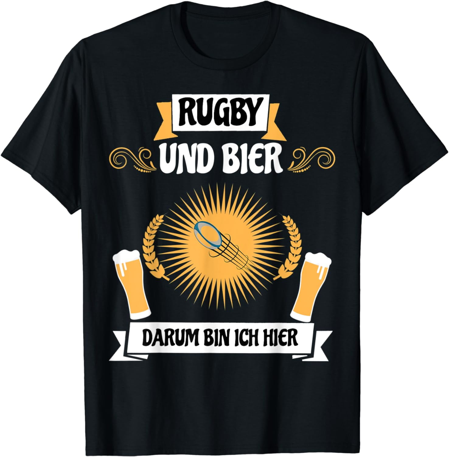 Rugby & Beer Darum Bin Ich Herier, Rugby Ball Team Sports T-Shirt ...