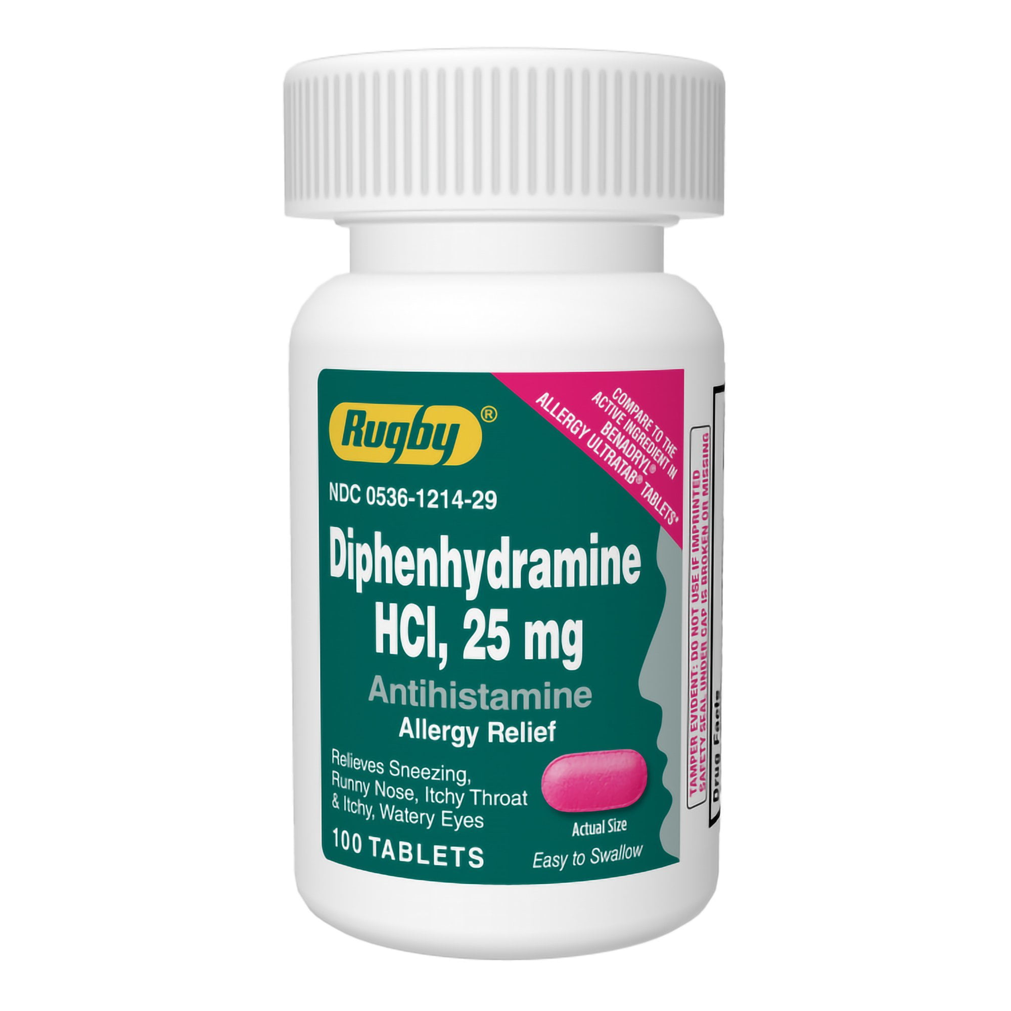 Rugby Diphenhydramine HCl 25 mg Antihistamine Allergy Relief - 100 ...