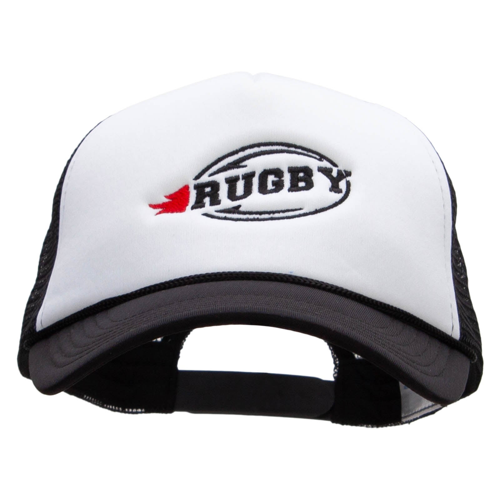 Rugby Embroidered Summer Foam Mesh Trucker Cap - Black White OSFM ...