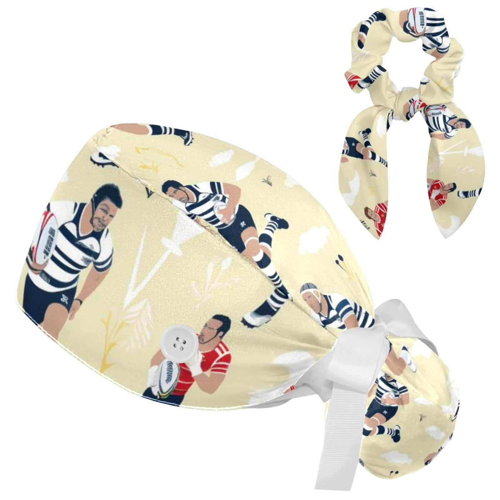 Rugby Football Scrub Cap with Scrunchy and Buttons for Long Hair ...
