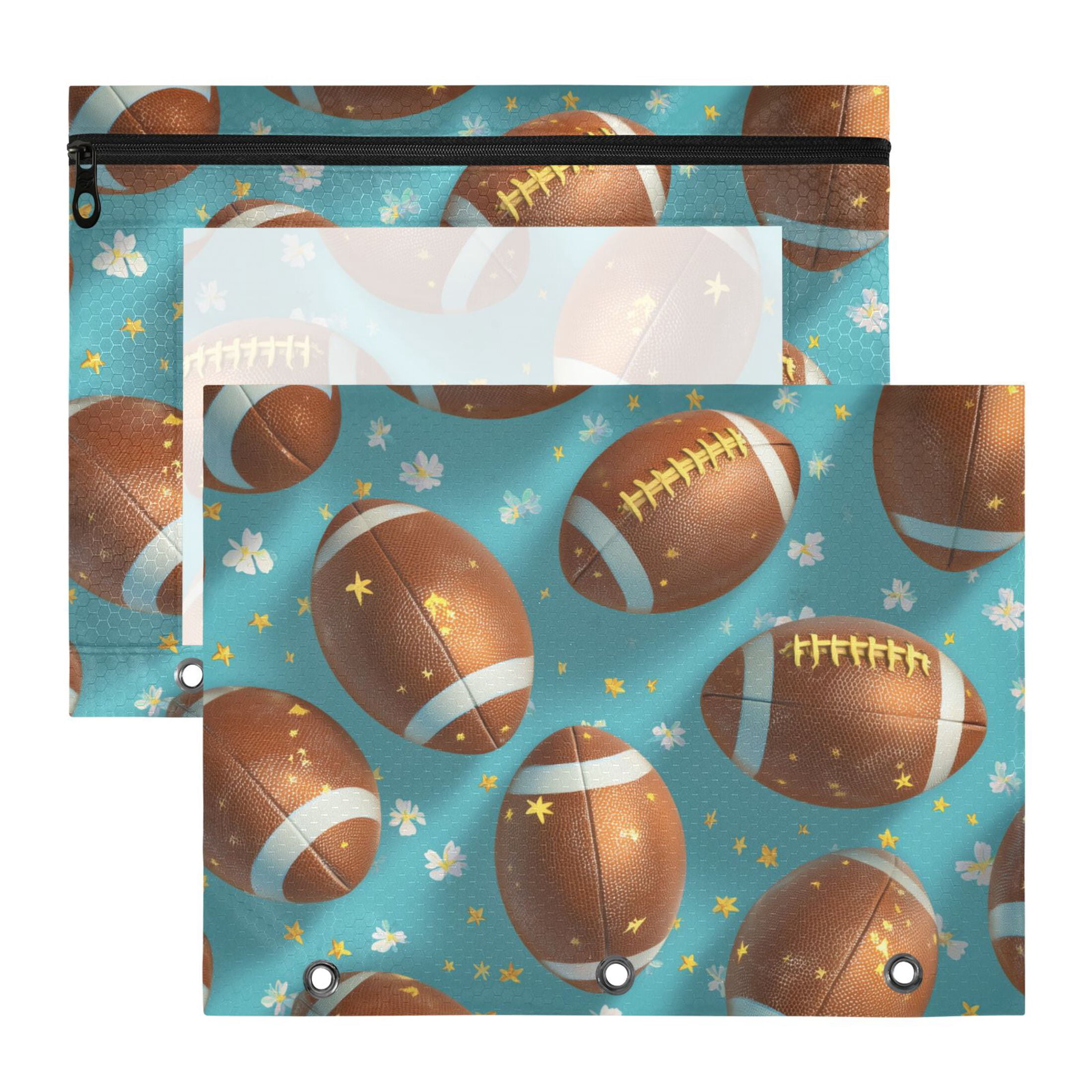 Rugby Football with Flowers Stars 3-Ring Binder Pocket with Zipper ...