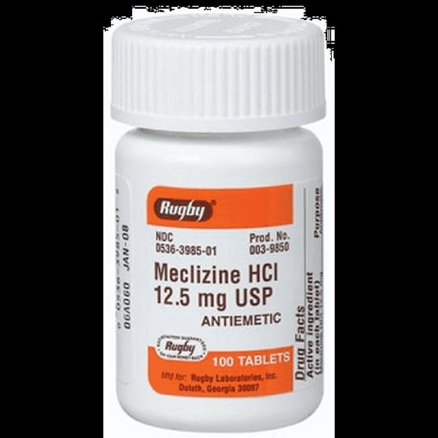 Rugby Meclizine HCl 12.5mg, OTC Relief Nausea Tablets, Antiemetic ...