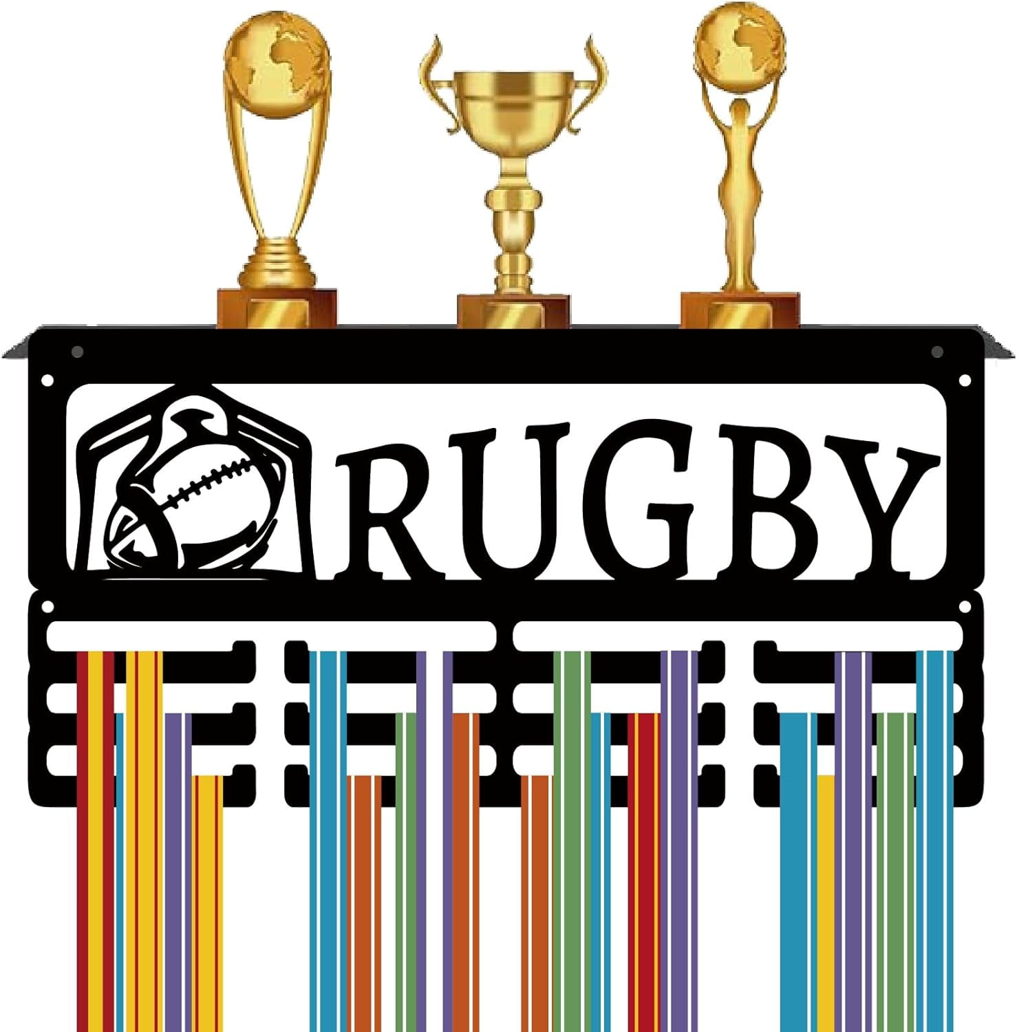 Rugby Medal Holder with Shelf Medal Trophy Display Sports Award Hanger ...