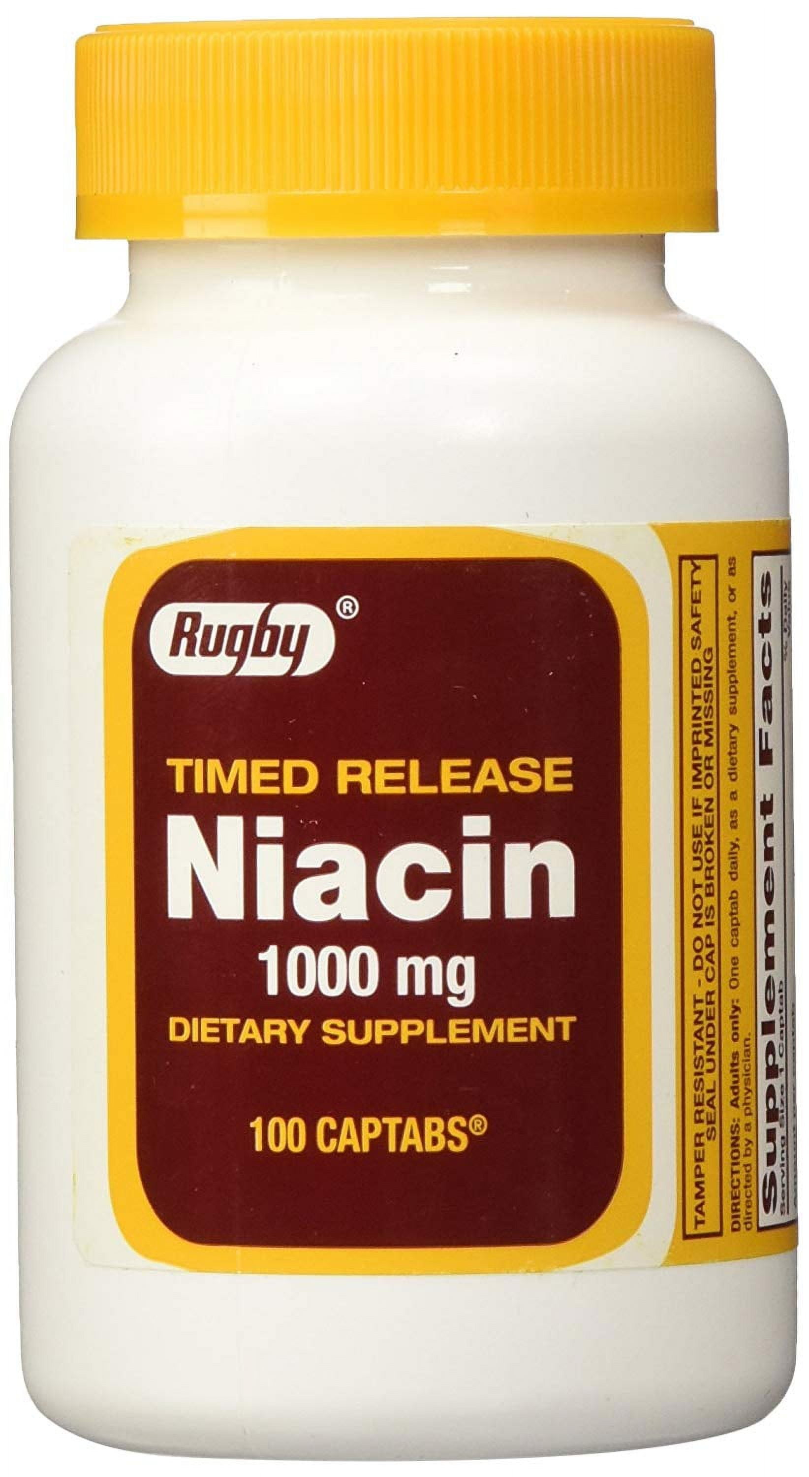 Rugby Niacin Dietary Supplement, 1000 mg, 100 Tablets, Pack of 2 ...