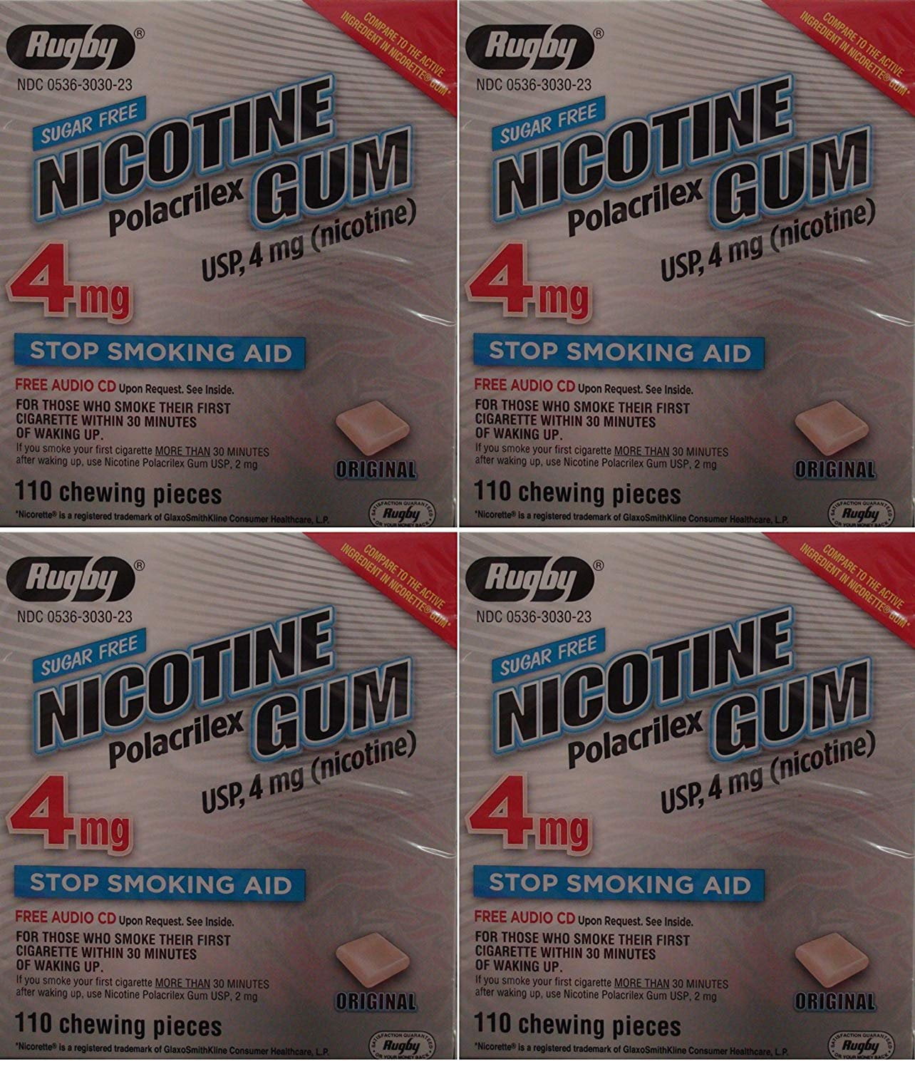 Rugby Nicotine Polacrilex Gum, Sugar-Free, Stop Smoking Aid, 110 ct, 4 ...