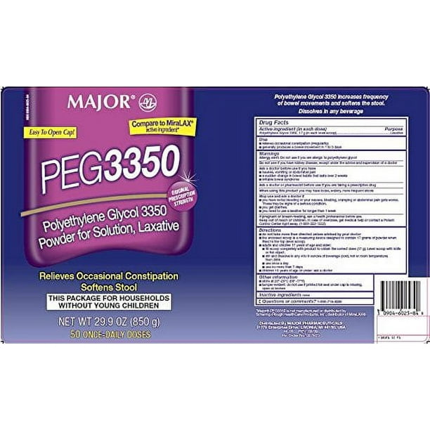 Rugby Peg 3350 Pwdr 29 9oz 50 Dose Polyethylene Glycol N A White 850gm