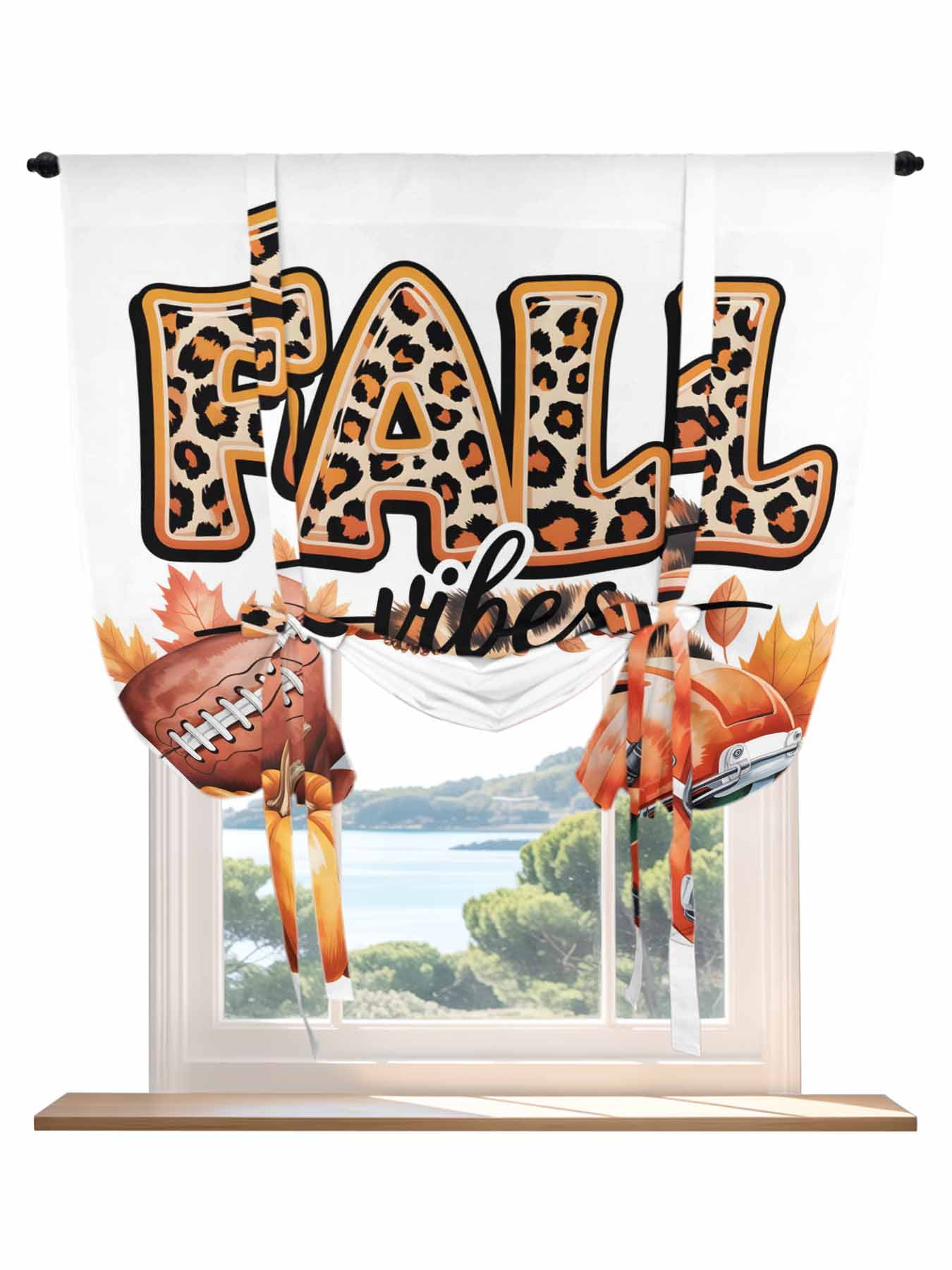Rugby Pumpkin Fall Tie Up Curtains for Windows 45 Inch Length Balloon ...