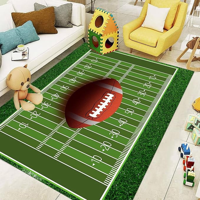 Rugby Rugs Sports Themed Rugs Green Football Field Rugs Plush Cosy Rugs ...