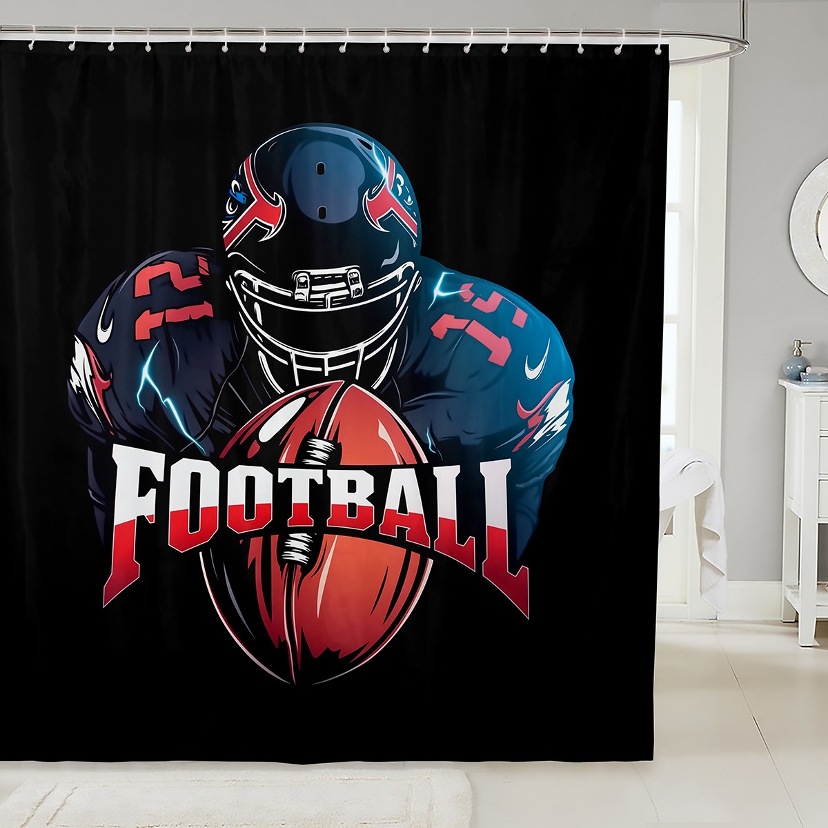 Rugby Shower Curtain Sports Bath Curtain for Boys Teens American ...