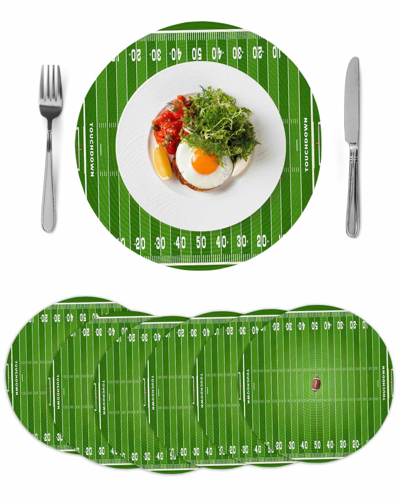 Rugby Sport Round 13 Inch Placemats Set of 6, American Football Field ...