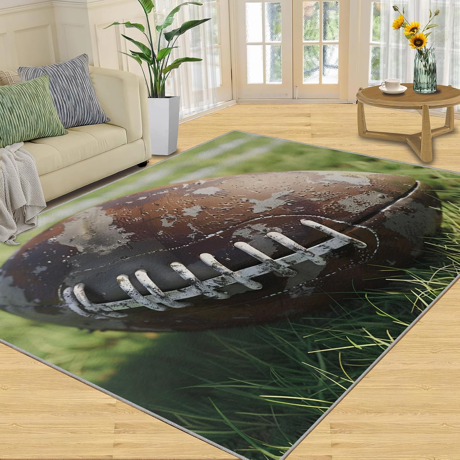 Rugby Sports Area Rug Football Rugby Living Room Rug Stadium Green ...