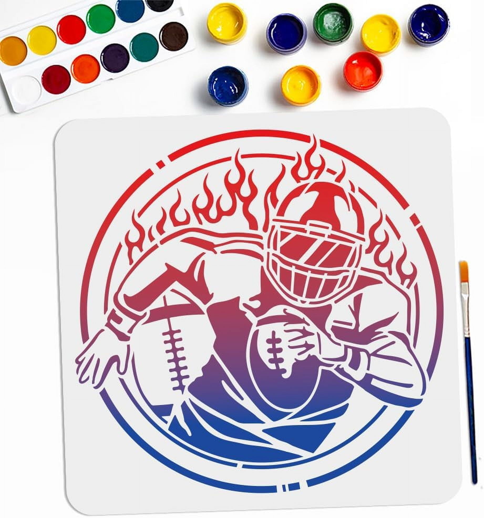 Rugby Stencil Template 11.8x11.8 Inch Reusable - Football Player Design ...
