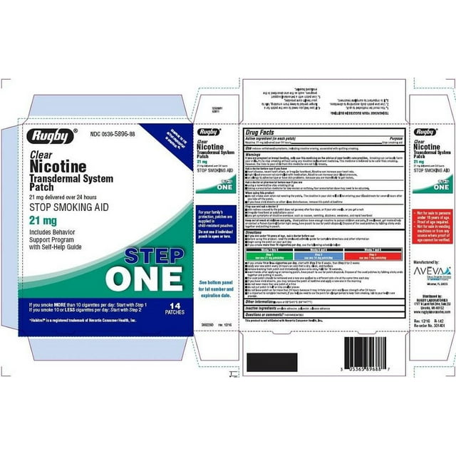 Rugby Step 1 Clear Nicotine Transdermal Patch, 21 mg, 7 Count HSA/FSA ...