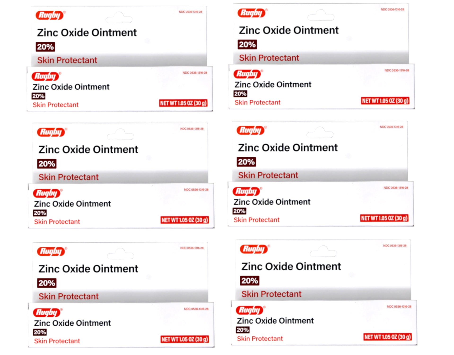 Rugby Zinc Oxide Ointment 20% Skin Protectant - 1.05 Oz - 6 Pack ...