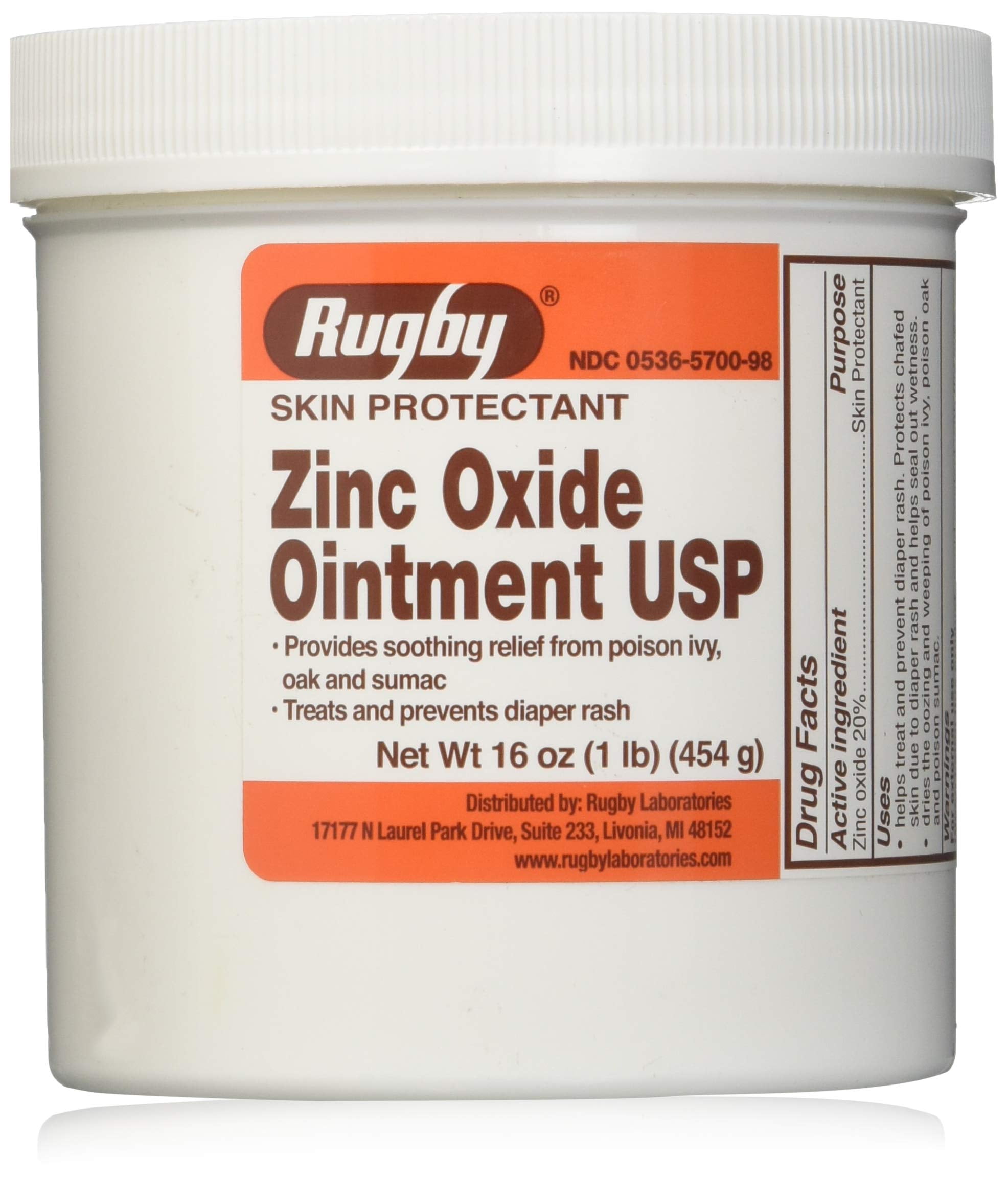 Rugby Zinc Oxide Ointment Diaper Rash Chaffed Skin Protectant, 16 oz, 2 ...