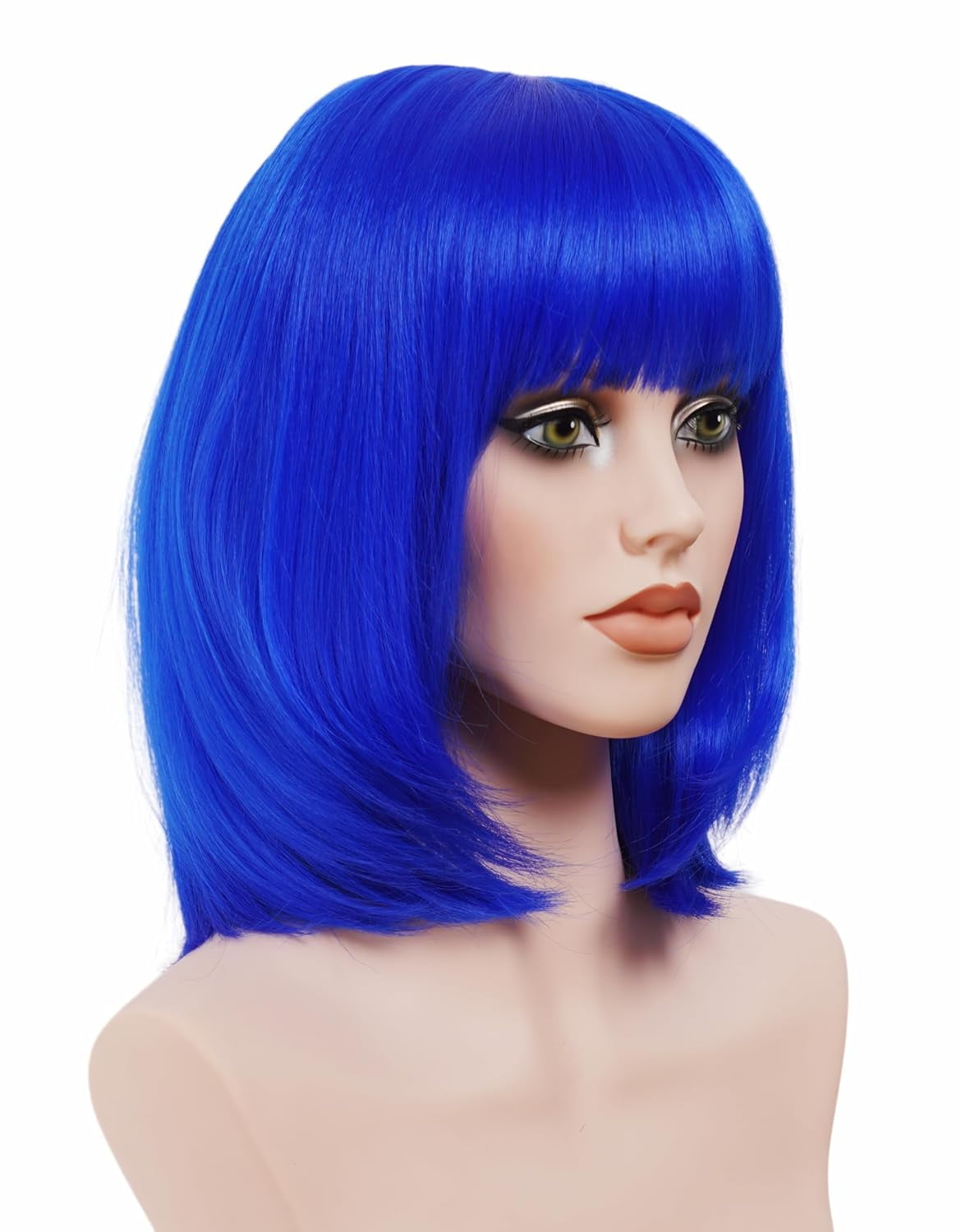 Rugelyss Blue Short Straight Bob Wig with Bangs 12 Inches Synthetic ...