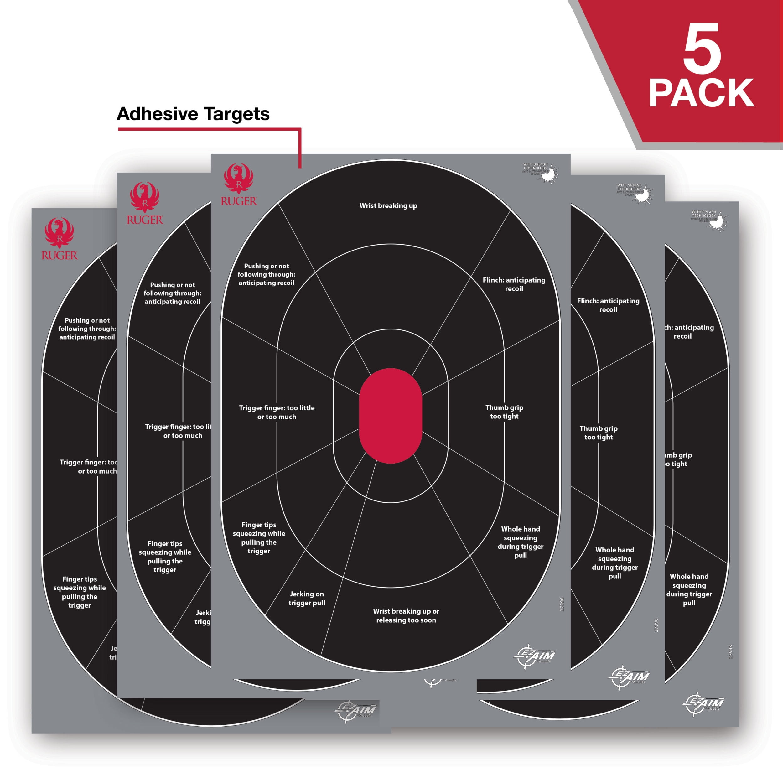 Ruger Splash Adhesive Paper Shooting Targets, Handgun Trainer, 12"W x ...