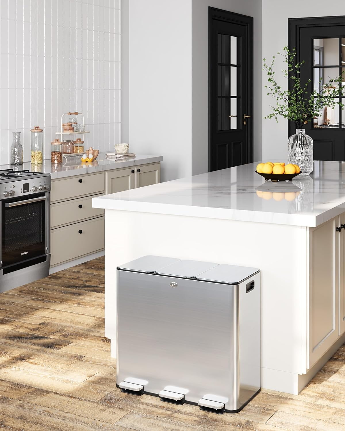 Rugerasy 0L/15.9 Gal Gallon Three-Compartment Pedal Stainless Steel ...