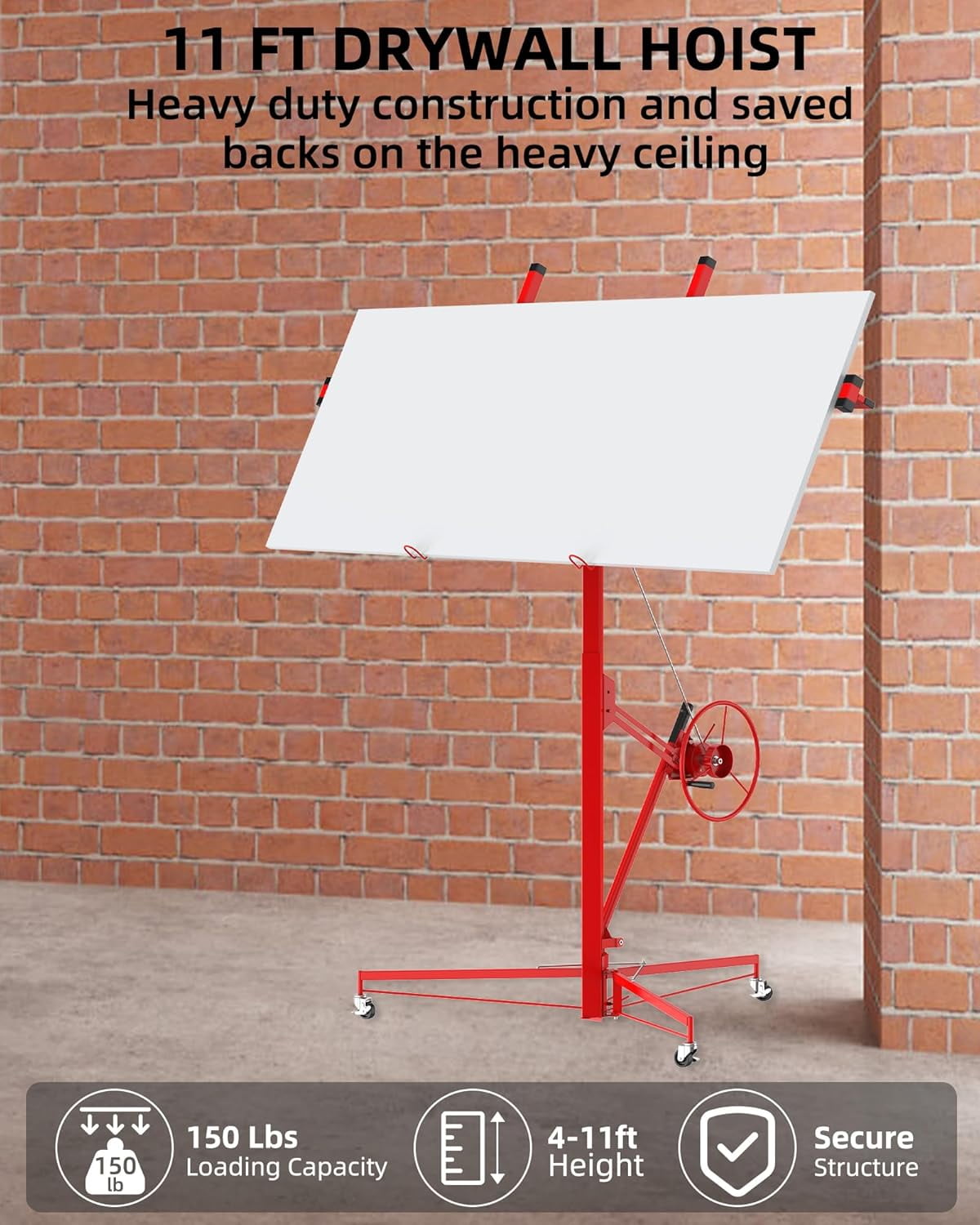 Rugerasy 11 Ft Drywall Lift,Drywall Rolling Lifter Panel,150LBS Heavy ...