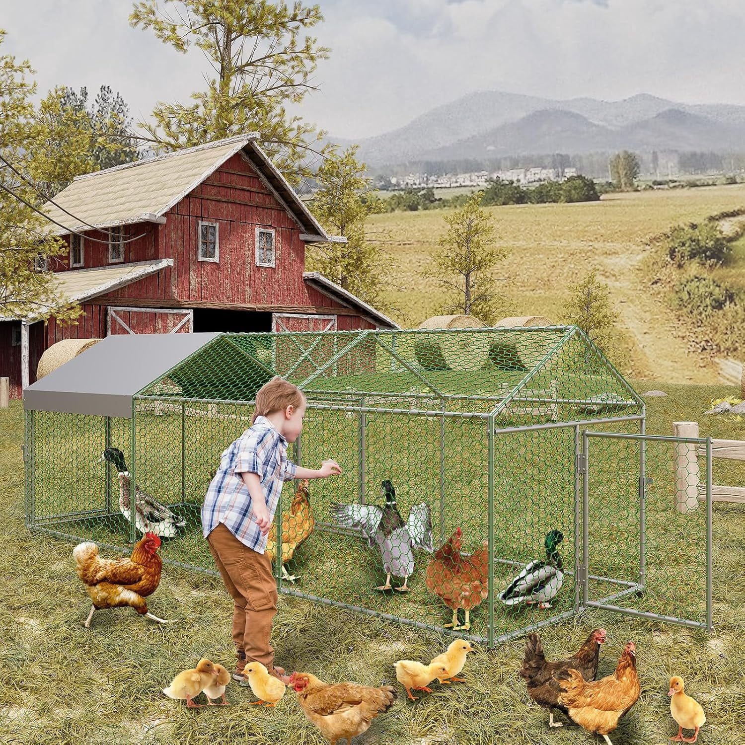 Rugerasy 120×40×40 inches Metal Chicken Coop,Heavy Duty Walk-in Poultry ...