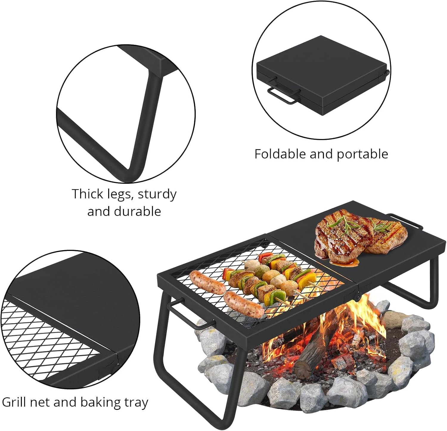 Rugerasy 16.7x12.6 InchSwivel Campfire Grill With CarryInchg Bag,Heavy ...