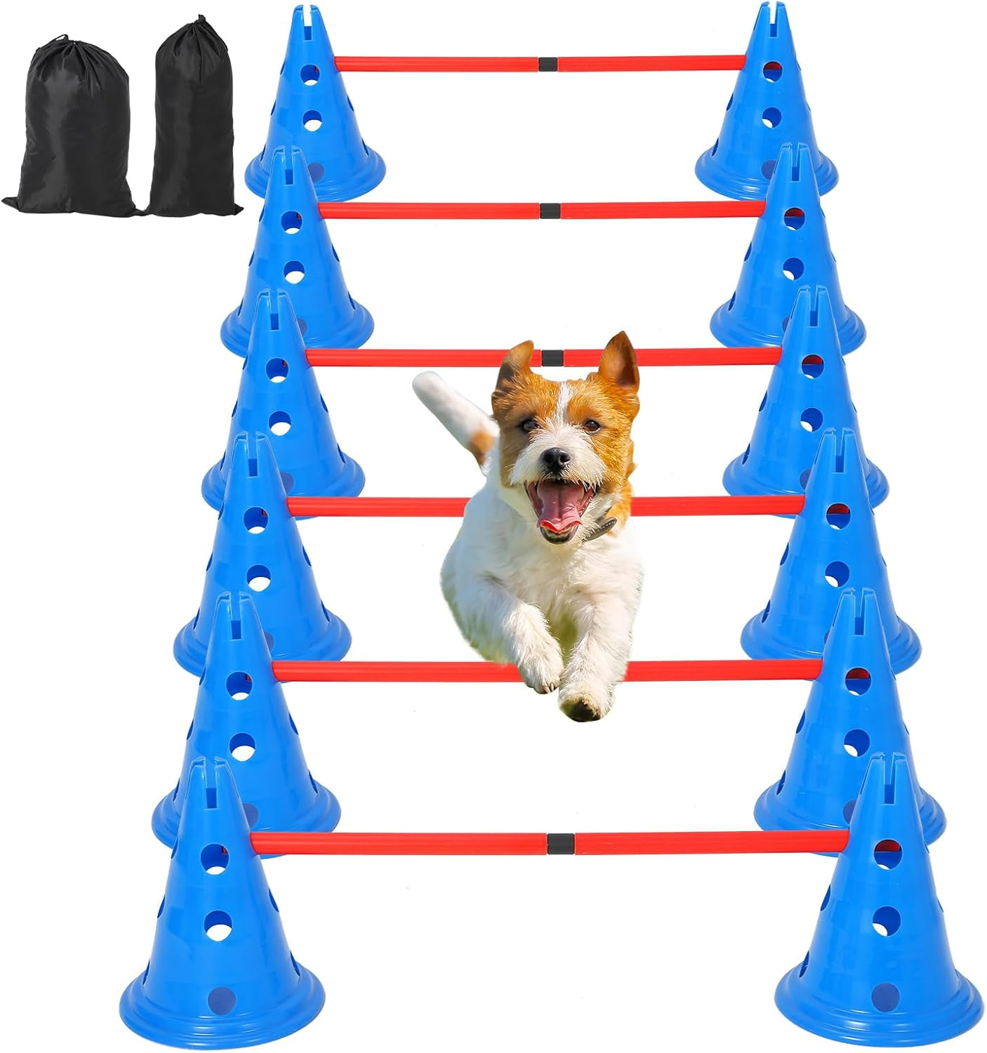 Rugerasy 18pc Dog Agile Course Backyard Set,Complete Dog Obstacle Kit ...