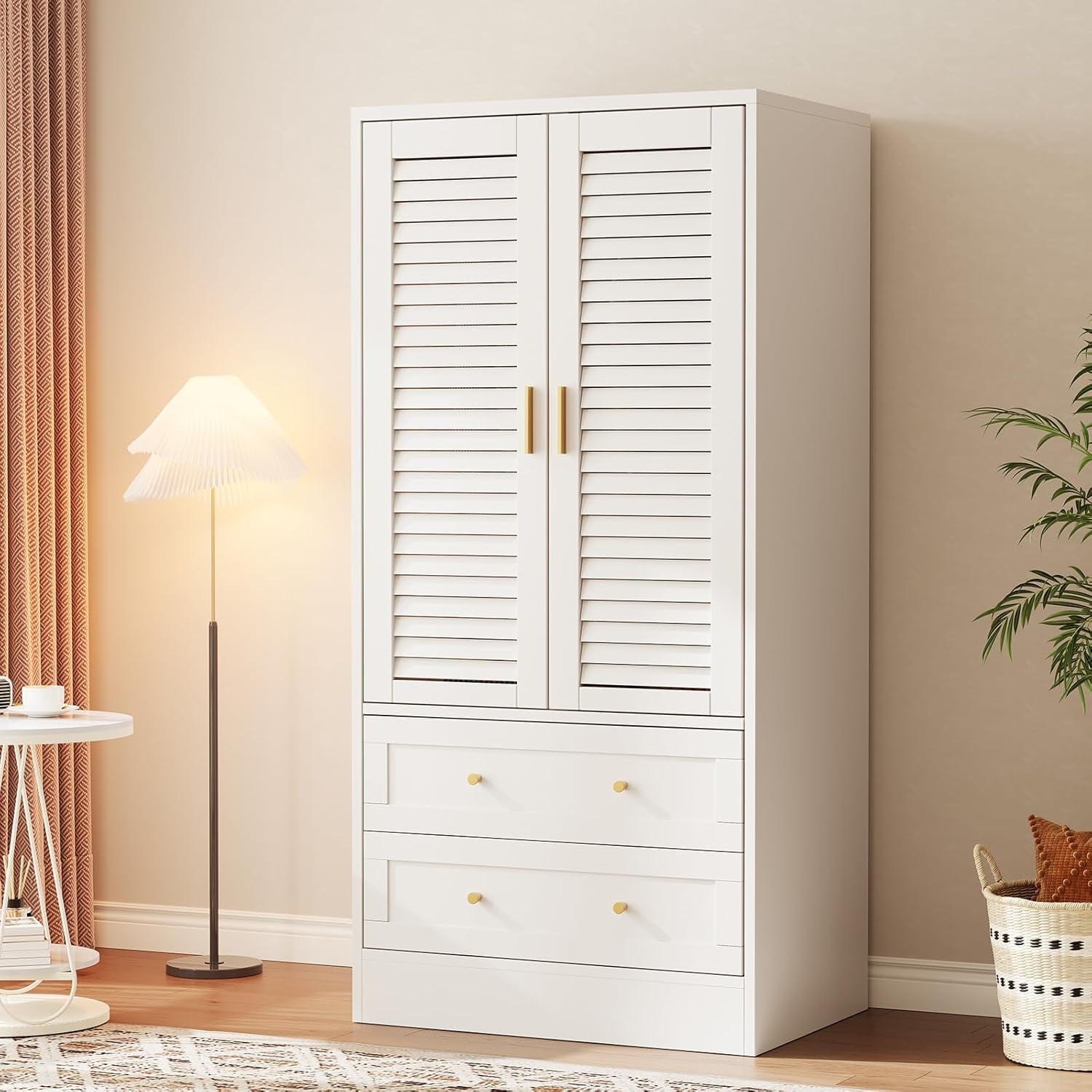 Rugerasy 2 Shutter Door Armoire Wardrobe Closet,Wardrobe Armoire Closet ...