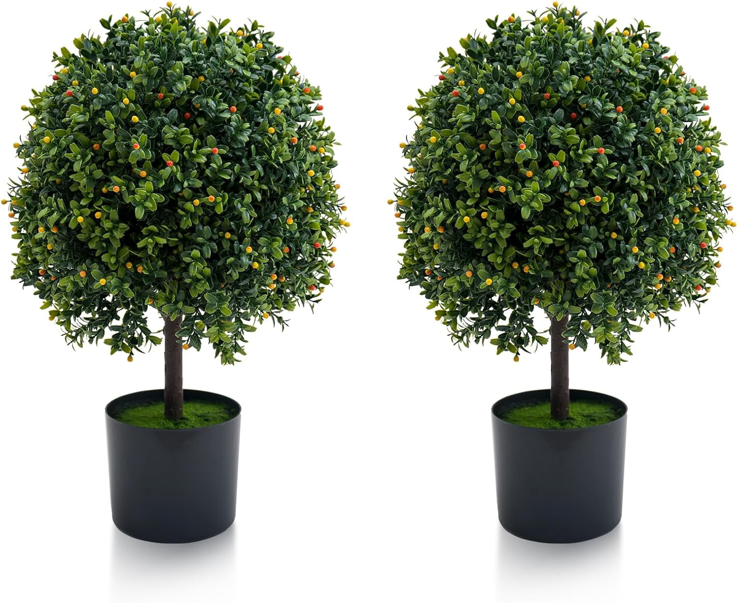 Rugerasy 20inch Artificial Topiary Trees Set of 2,Fake Topiary Boxwood ...